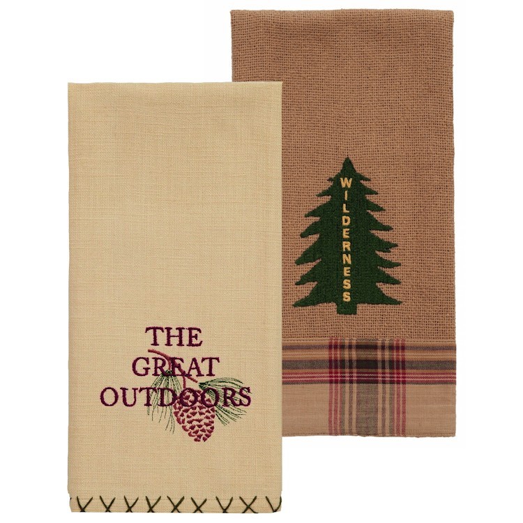 Plaid Pine Cone Dish Towel Set